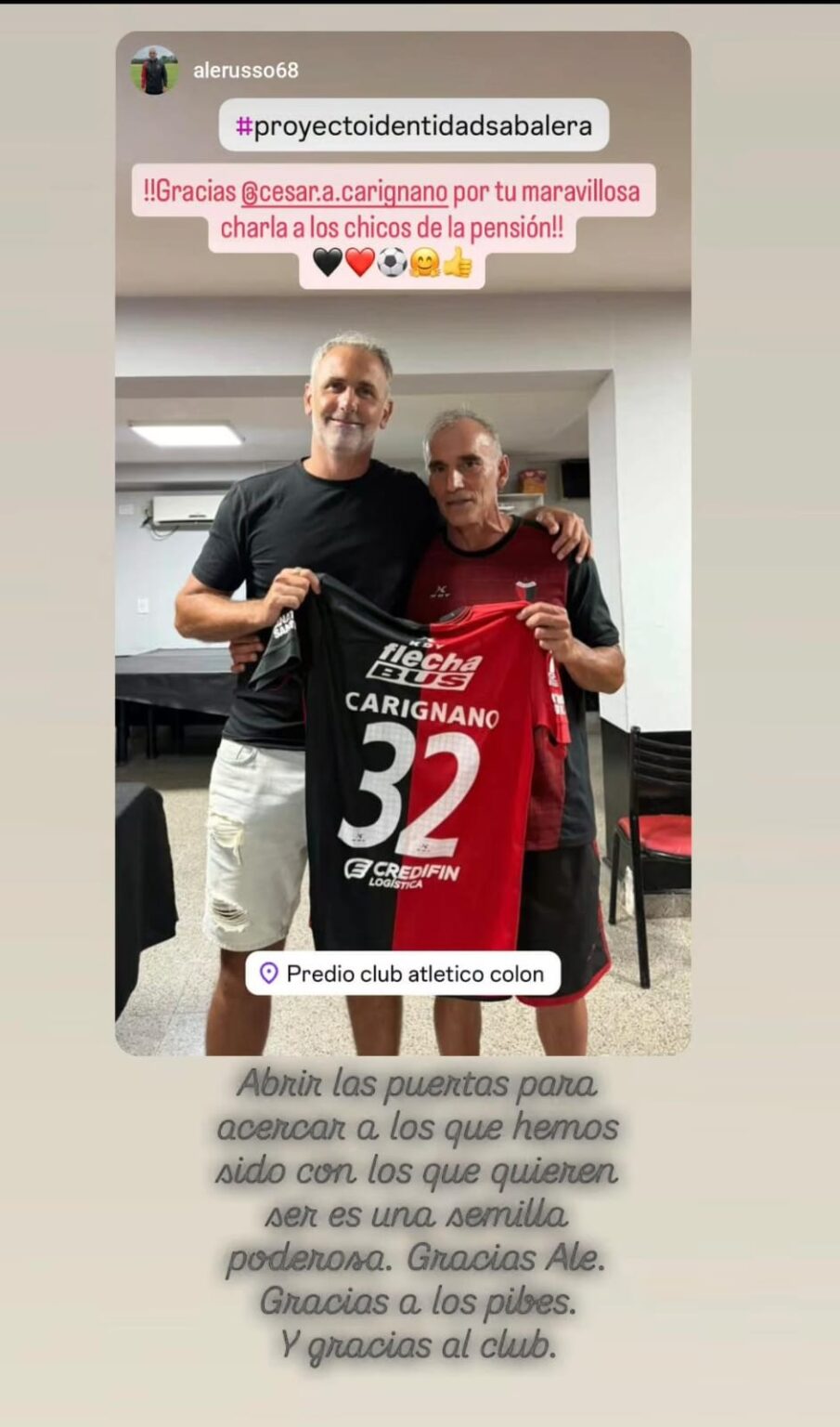 El agradecimiento del entrenador de la reserva de Colón a César ...